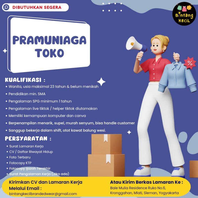 Lowongan Kerja Pramuniaga Toko di Bintang Kecil Branded Wear - LokerJogja.ID