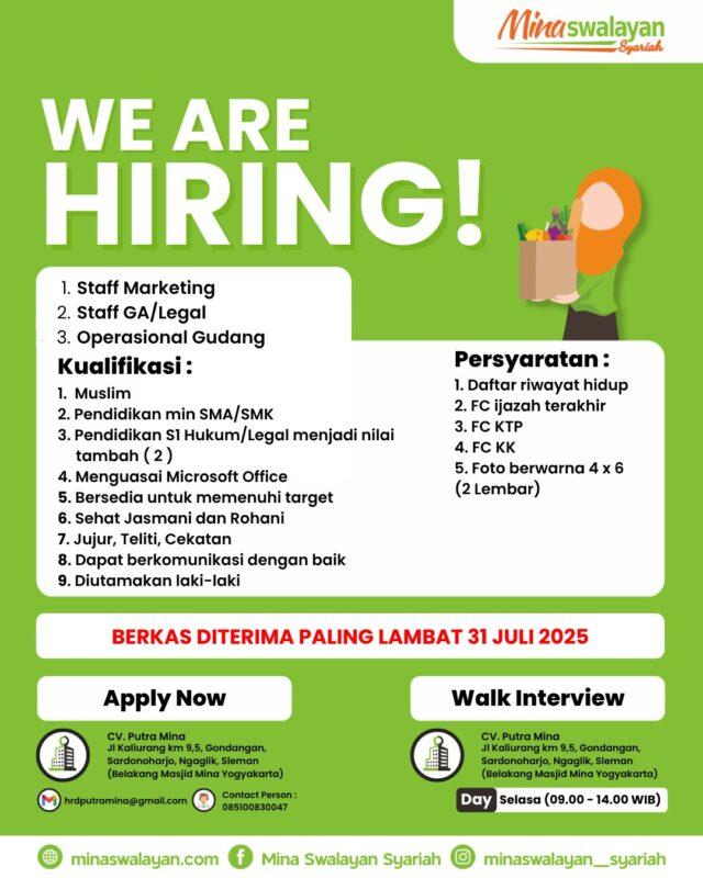 Lowongan Kerja Staff Marketing - Staff GA/Legal - Operasional Gudang di CV. Putra Mina ...
