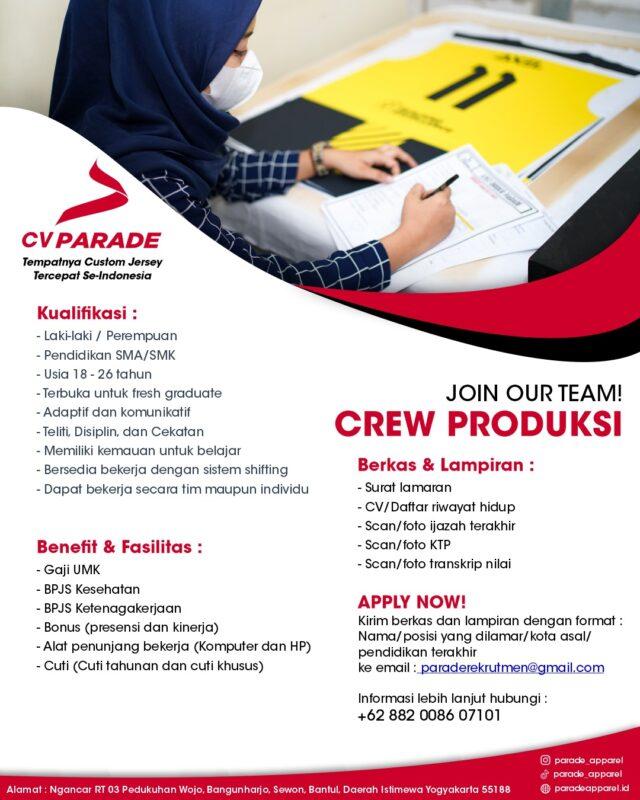 Lowongan Kerja Crew Produksi di CV. Parade Factory AB - LokerJogja.ID