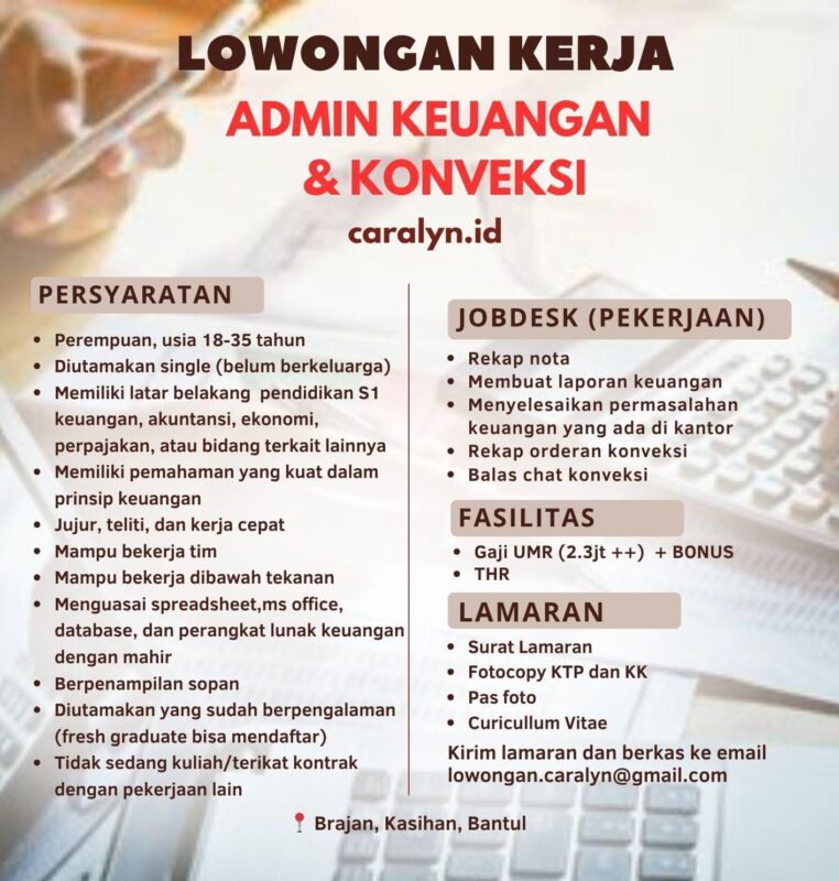 Lowongan Kerja Admin Keuangan & Konveksi di Caralyn.id - LokerJogja.ID