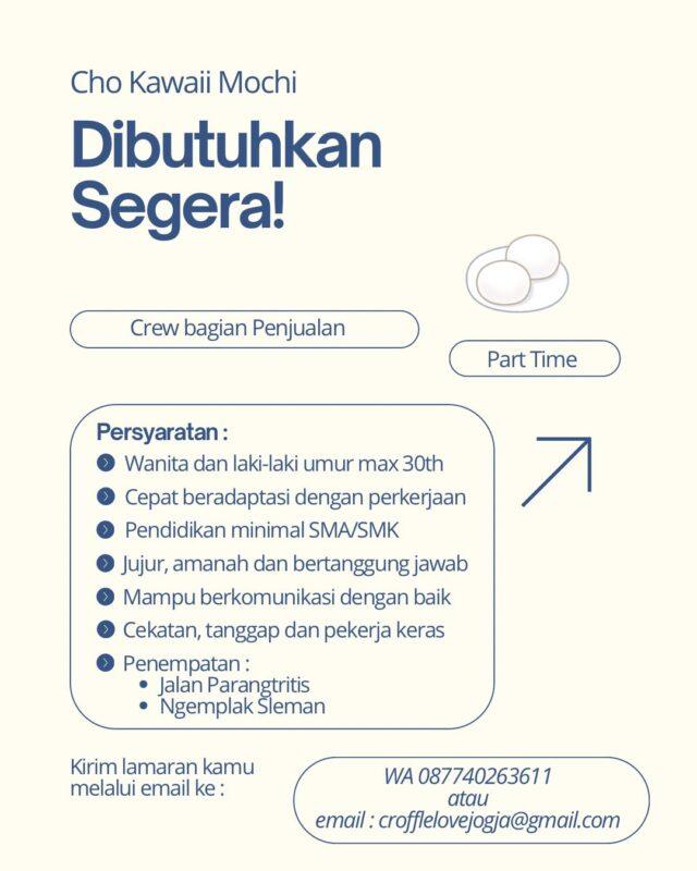 Lowongan Kerja Crew Bagian Penjualan di Cho Kawaii Mochi - LokerJogja.ID