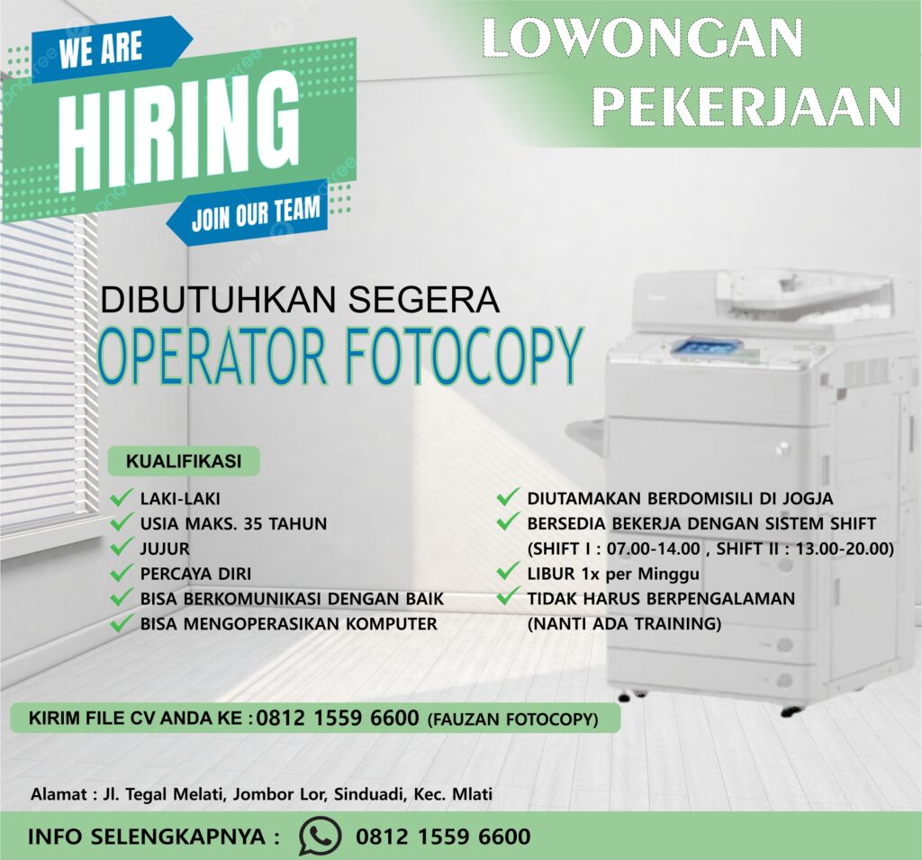 Lowongan Kerja Operator Fotocopy di Fauzan Fotocopy - LokerJogja.ID