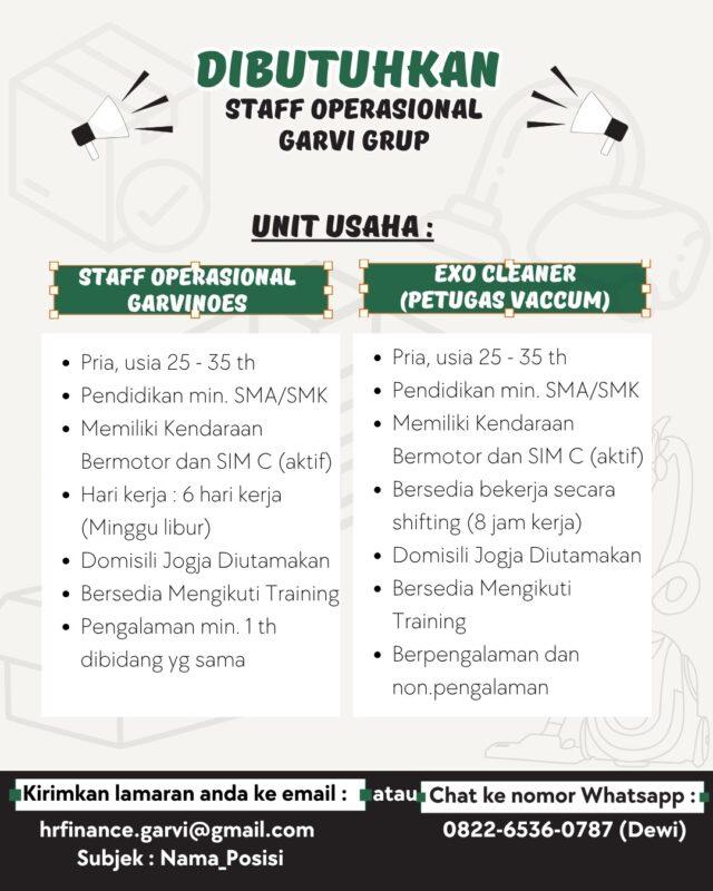 Lowongan Kerja Staff Operasional Garvinoes - EXO Cleaner (Petugas Vaccum) di PT. Garvi Grup ...