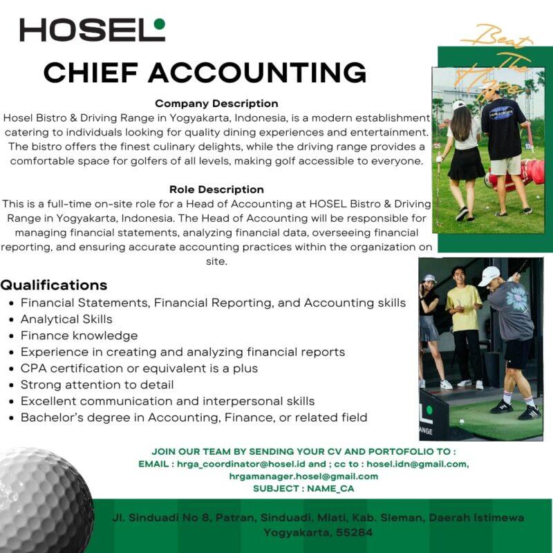 Lowongan Kerja Chief Accounting - Sales Manager di Hosel Bistro ...