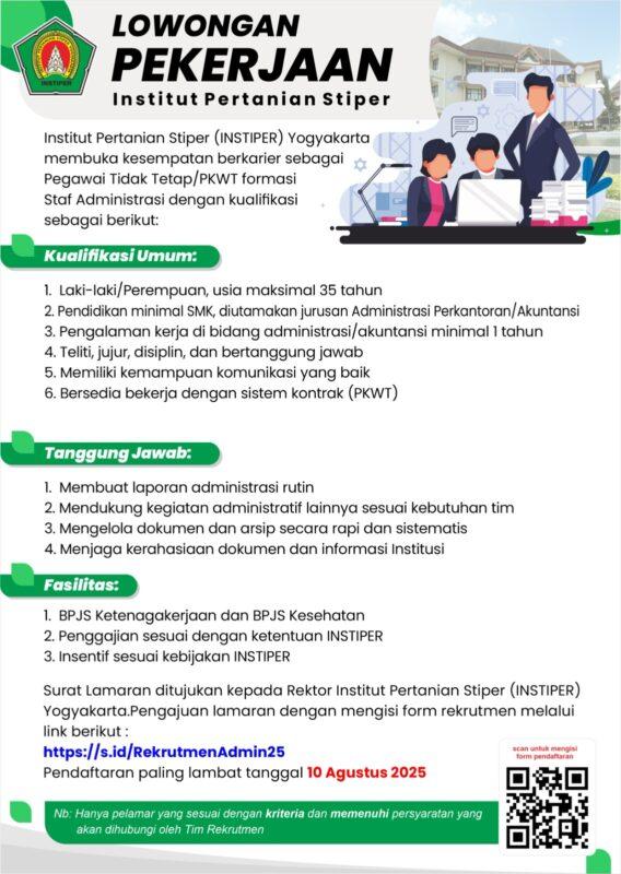 Lowongan Kerja Staf Administrasi di Institut Pertanian Stiper (Instiper ...
