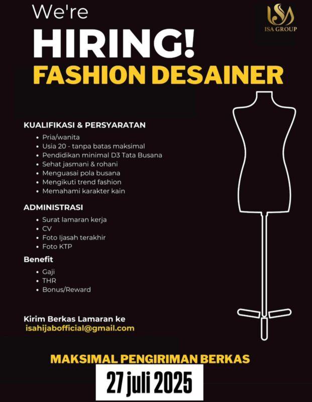 Lowongan Kerja Fashion Desainer - Team Sampling - Creative Content Strategist - Customer Service ...