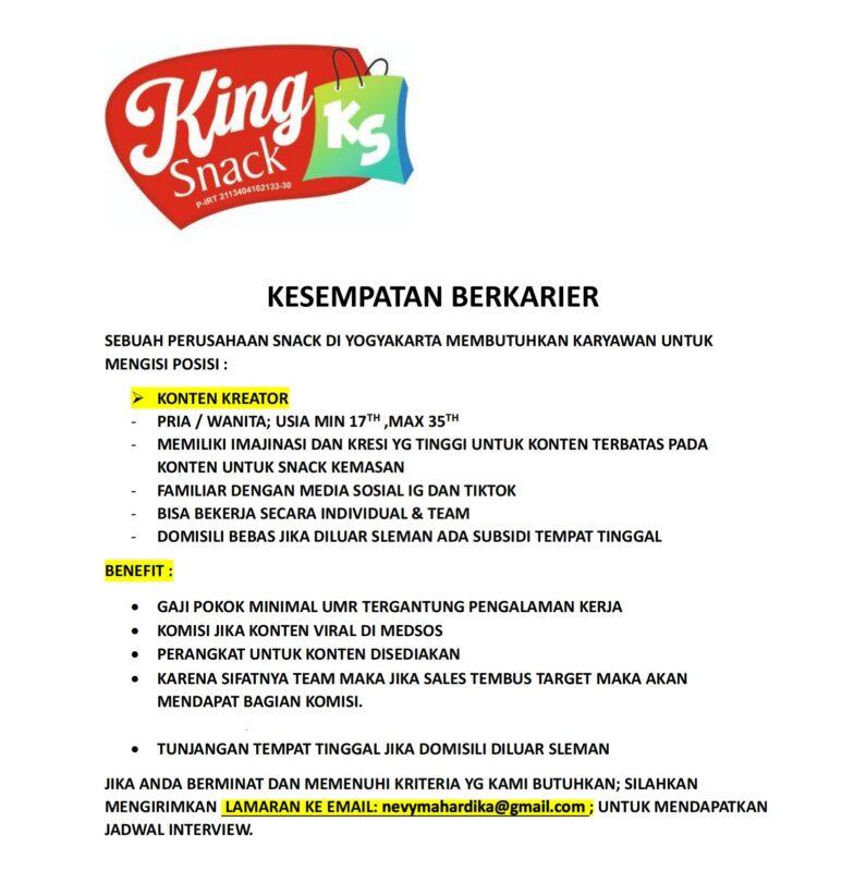 Lowongan Kerja Konten Kreator di King Snack - LokerJogja.ID