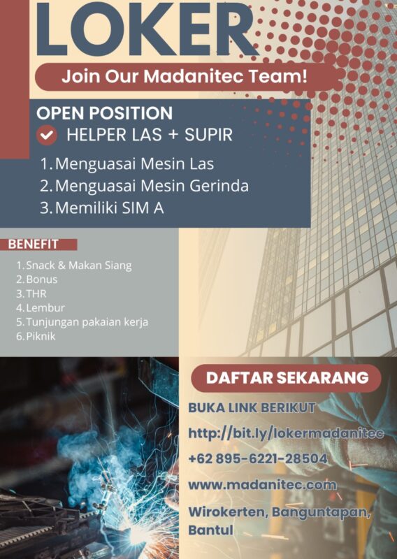 Lowongan Kerja Helper Las + Supir di PT. Madani Technology Jogja ...
