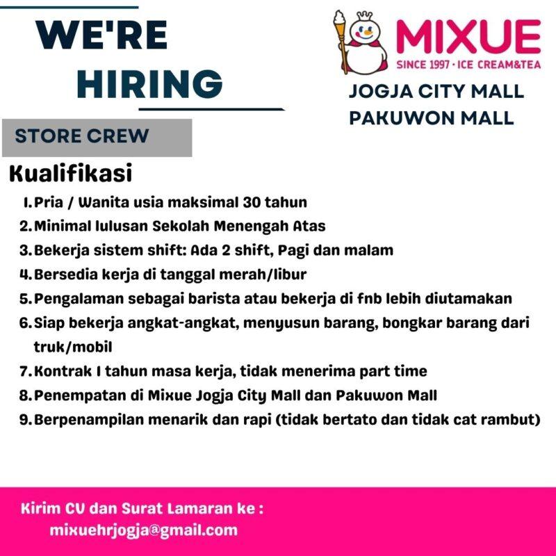 Lowongan Kerja Store Crew di Mixue - LokerJogja.ID