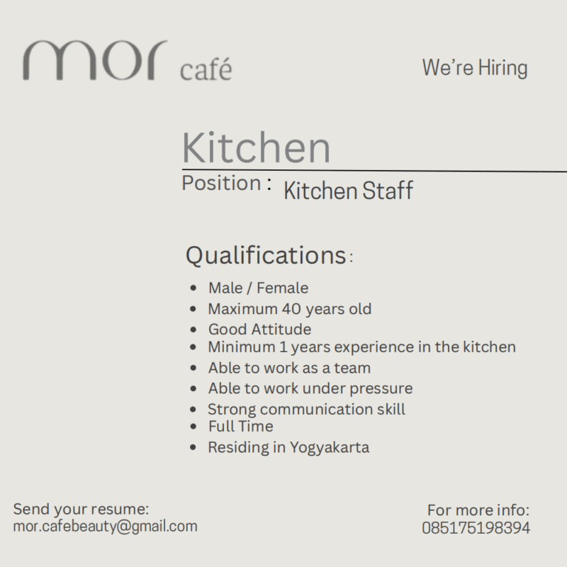 Lowongan Kerja Kitchen Staff di Mor Cafe - LokerJogja.ID