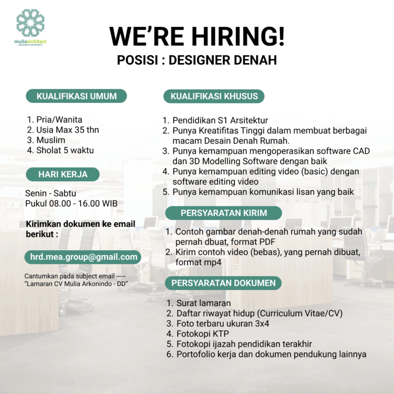 Lowongan Kerja Designer Denah di Mulia Arsitek - LokerJogja.ID