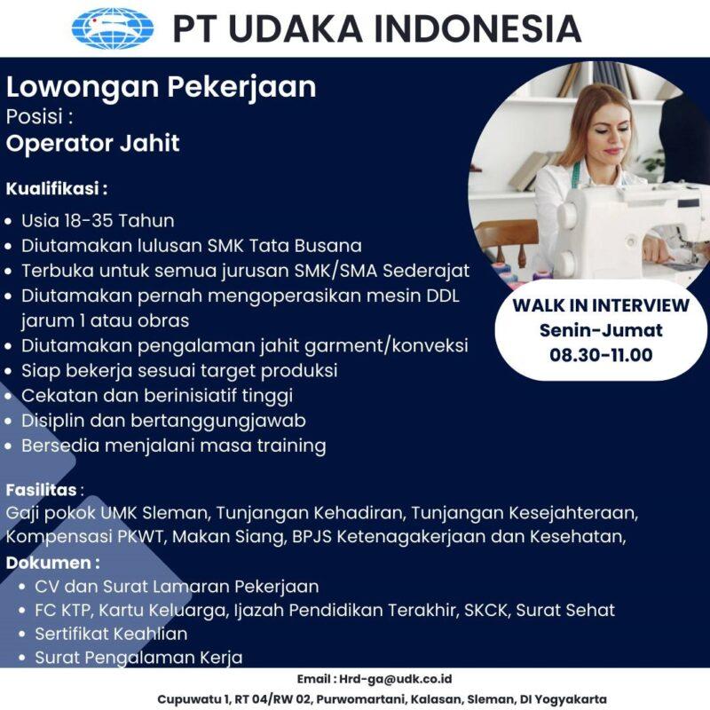 Lowongan Kerja Operator Jahit di PT. Udaka Indonesia - LokerJogja.ID