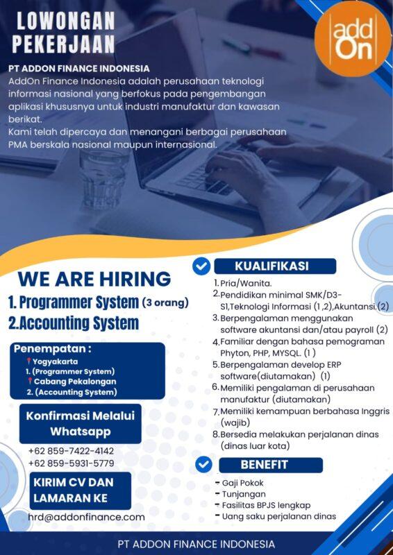 Lowongan Kerja Programmer System - Accounting System di PT. Addon Finance Indonesia - LokerJogja.ID