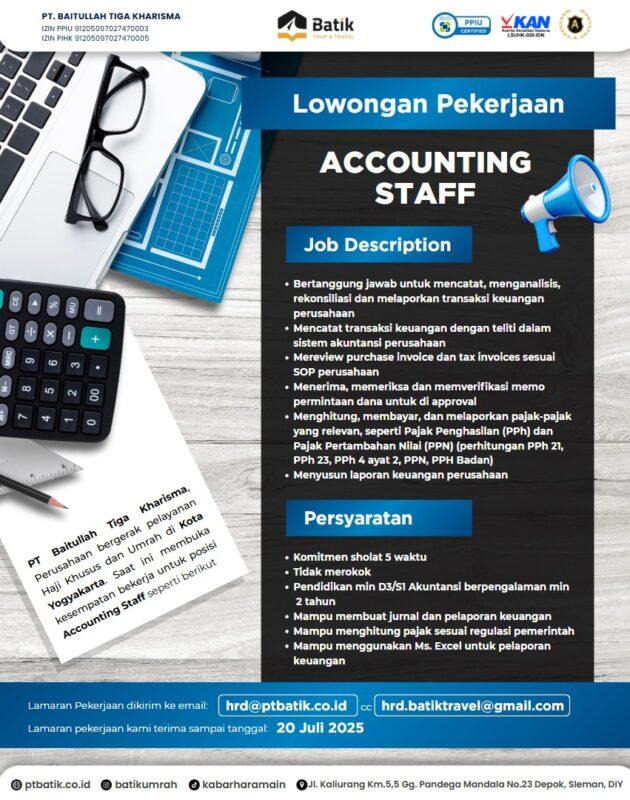 Lowongan Kerja Accounting Staff - Tax Staff - Staff Visa dan Dokumen Umrah - Staff Desain Grafis ...