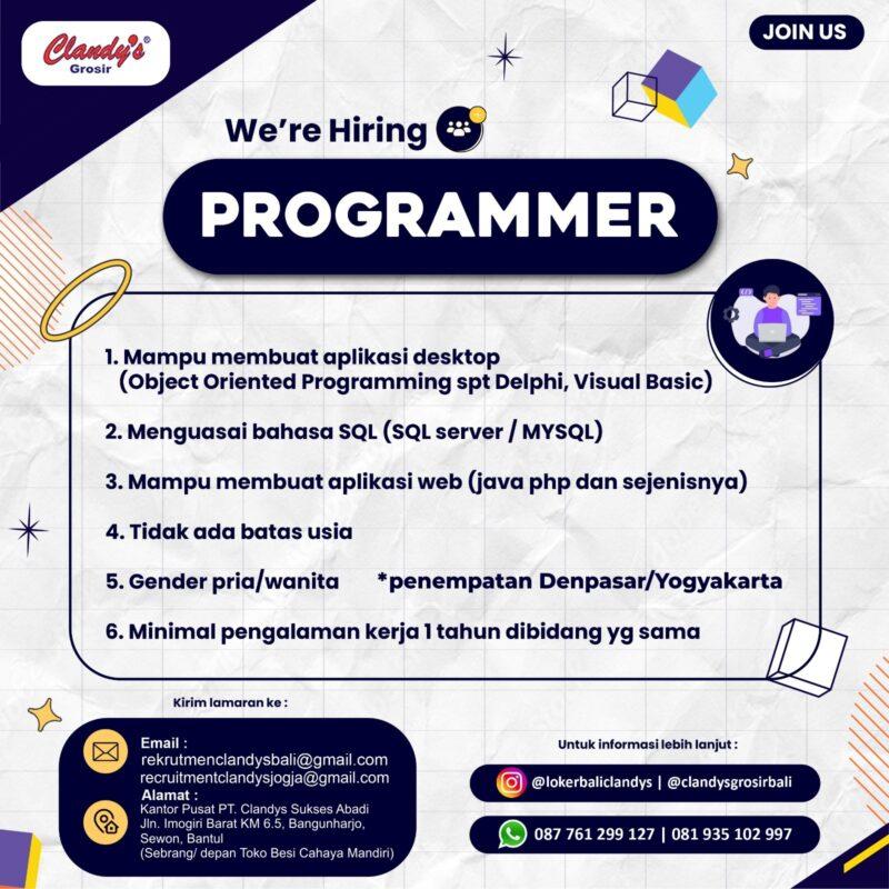 Lowongan Kerja Programmer di PT. Clandys Sukses Abadi - LokerJogja.ID