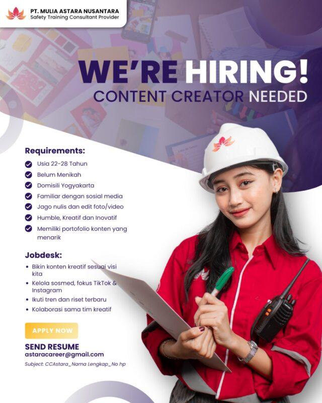 Lowongan Kerja Content Creator di PT. Mulia Astara Nusantara - LokerJogja.ID