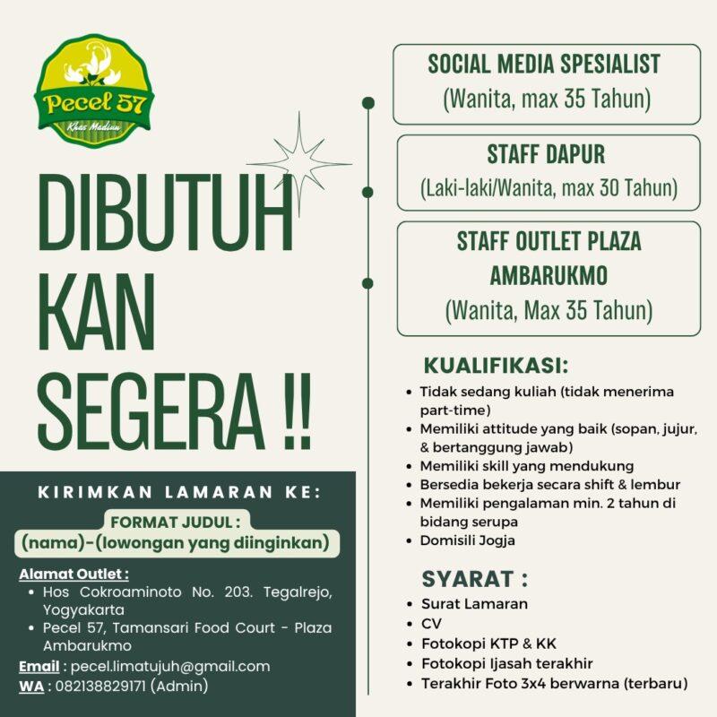 Lowongan Kerja Social Media Specialist - Staff Dapur - Staff Outlet ...