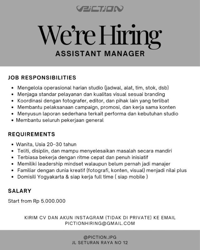 Lowongan Kerja Assistant Manager di Piction Self Photo Studio ...