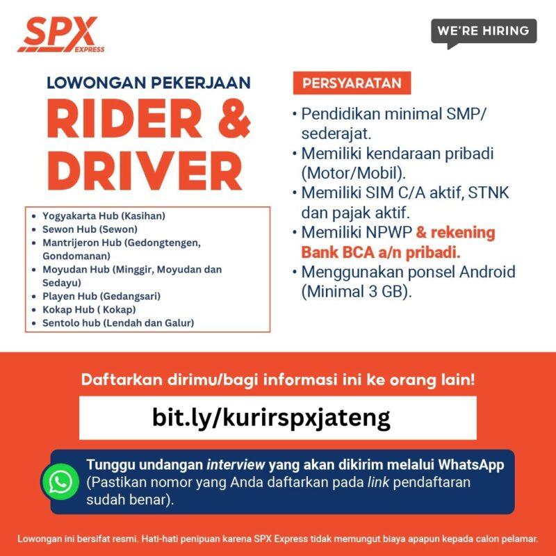 Lowongan Kerja Rider & Driver di SPX Express - LokerJogja.ID