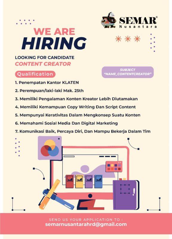 Lowongan Kerja Content Creator - Office Boy - Host Live - HR Busisnes Partner di Semar Nusantara ...
