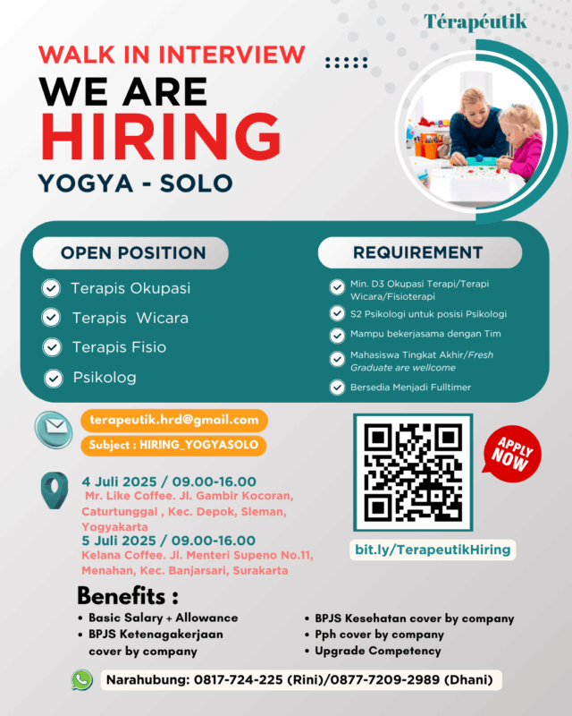 Lowongan Kerja Terapis Okupasi - Terapis Wicara - Fisioterapis - Psikolog di Terapeutik ...
