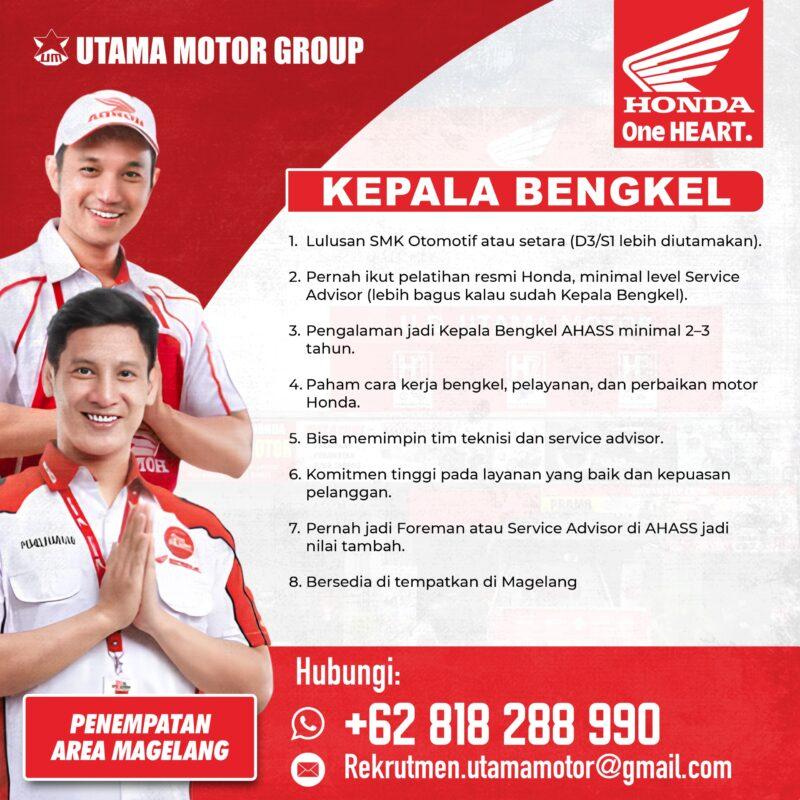 Lowongan Kerja Kepala Bengkel - Frontdesk - Office Boy di Utama Motor Group - LokerJogja.ID