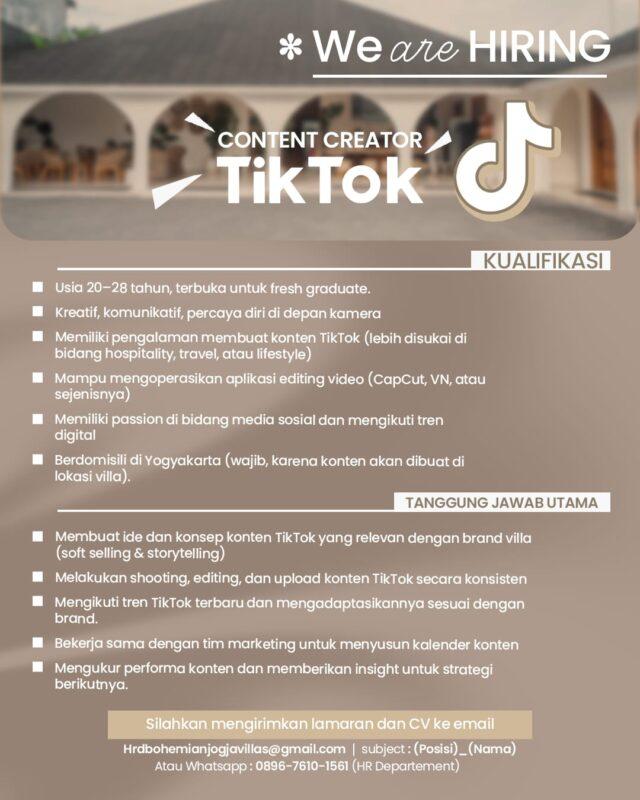 Lowongan Kerja Content Creator Tiktok - Video Editor - Design Graphic ...