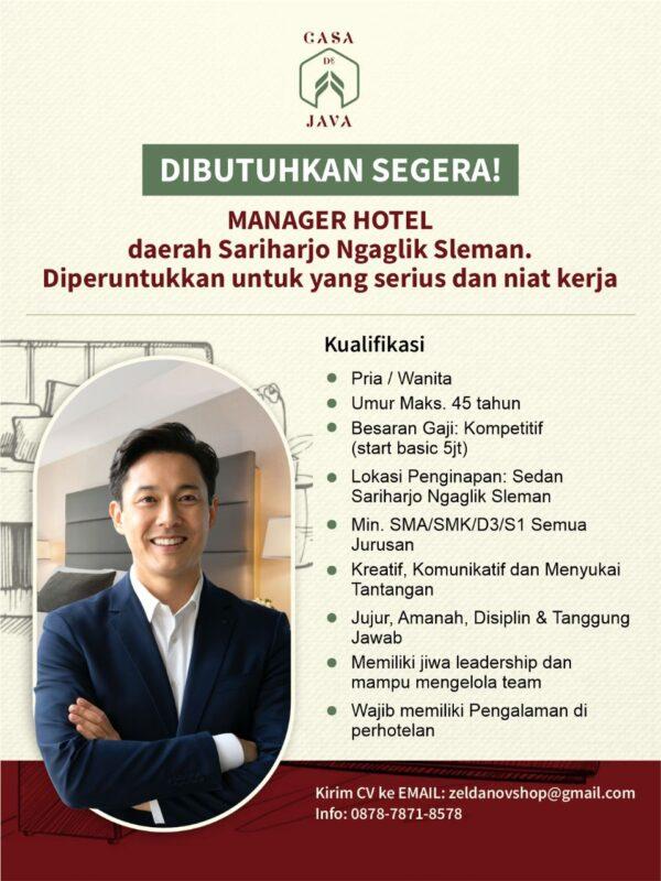 Lowongan Kerja Manager Hotel di CASA de JAVA - LokerJogja.ID