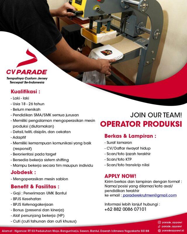 Lowongan Kerja Operator Produksi di CV. Parade Factory - LokerJogja.ID