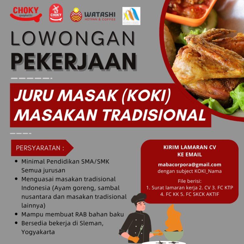 Lowongan Kerja Juru Masak (Koki) Masakan Tradisional di Choky Spaghetti ...