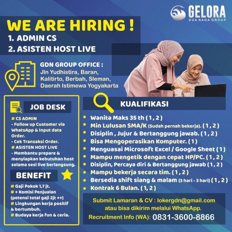 Lowongan Kerja Admin CS - Asisten Host Live di Gelora Dua Naga Group ...