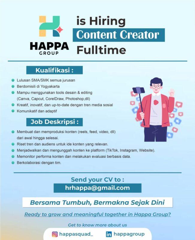Lowongan Kerja Content Creator - Desain Grafis di HAPPA - LokerJogja.ID