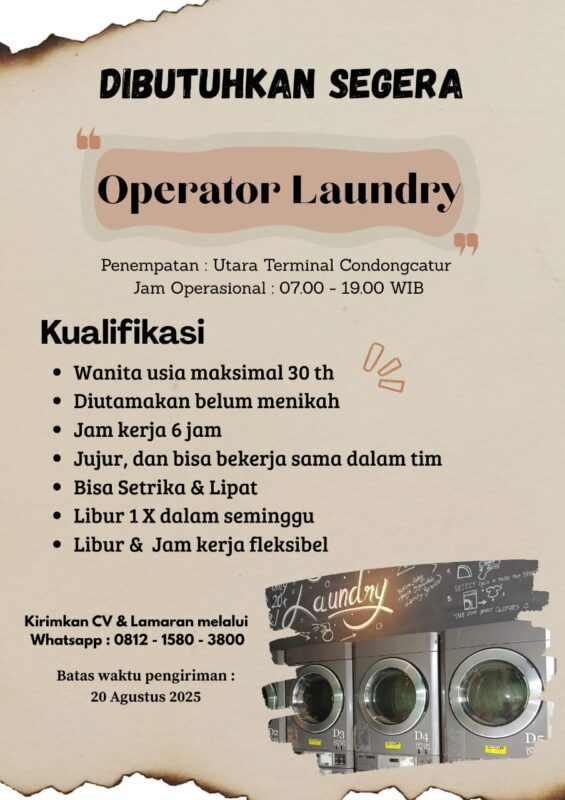 Lowongan Kerja Operator Laundry di Laundry Gejayan - LokerJogja.ID