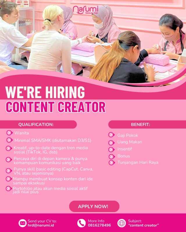 Lowongan Kerja Content Creator di Narumi Beauty & Bar - LokerJogja.ID