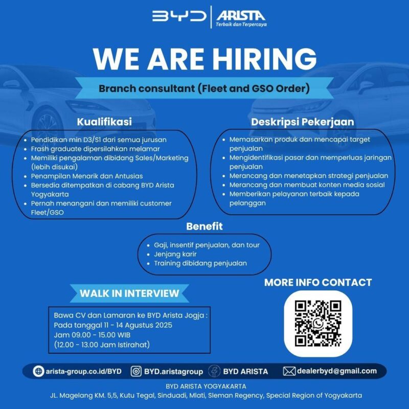 Lowongan Kerja Branch Consultant (Fleet & GSO Order) di PT. Arista ...
