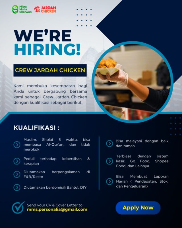 Lowongan Kerja Crew Jardah Chicken - Crew Dapur & Distribusi di PT ...
