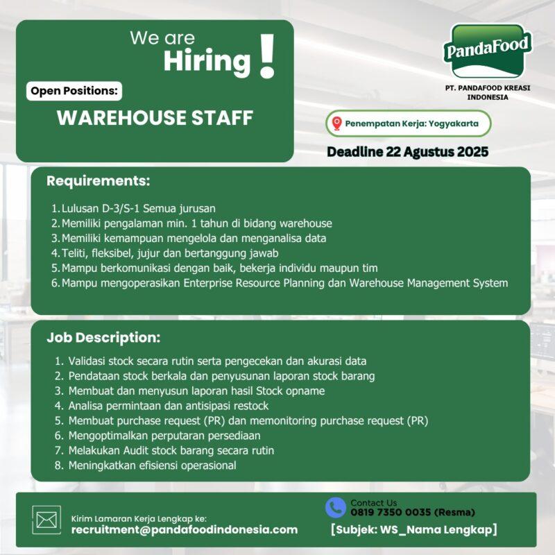 Lowongan Kerja Warehouse Staff - QA Staff - Helper Gudang - Cleaning ...