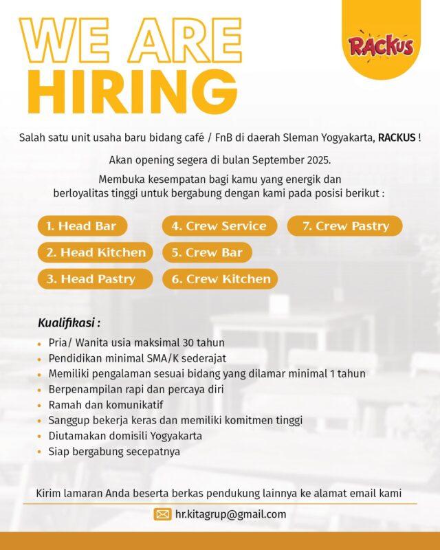 Lowongan Kerja Head Bar - Head Kitchen - Head Pastry - Crew Service ...