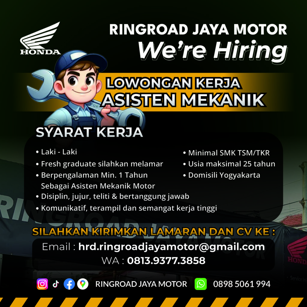 Lowongan Kerja Asisten Mekanik di Ringroad Jaya Motor - LokerJogja.ID