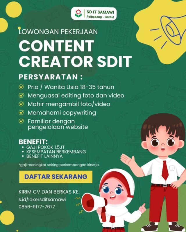 Lowongan Kerja Content Creator SDIT di SD IT Samawi - LokerJogja.ID