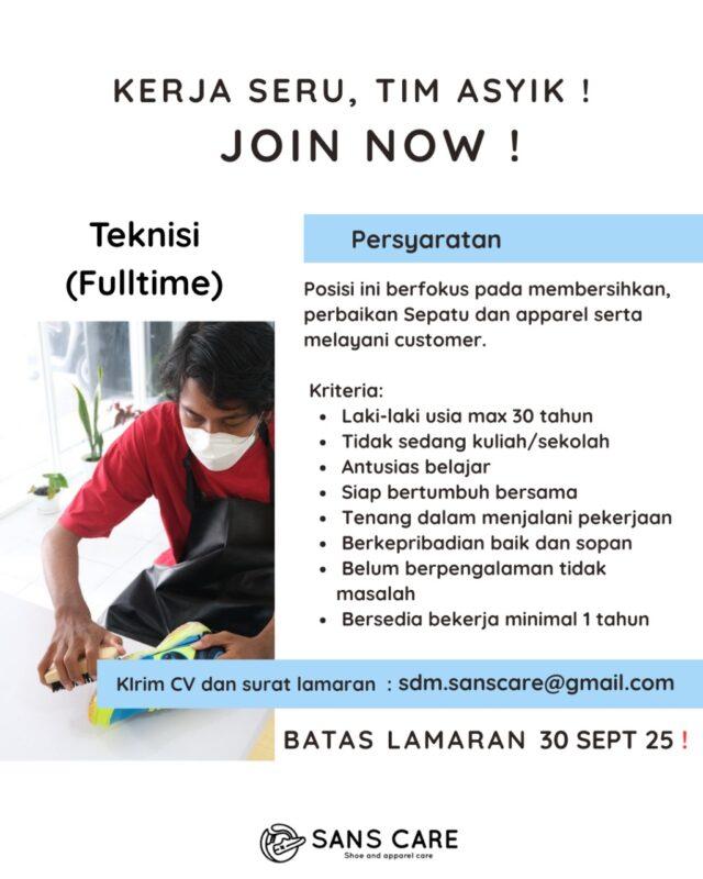 Lowongan Kerja Staff Teknisi (Full Time) di Sans Care - LokerJogja.ID