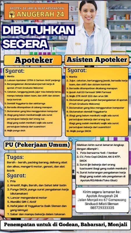 Lowongan Kerja Apoteker - Asisten Apoteker - PU (Pekerjaan Umum) di ...