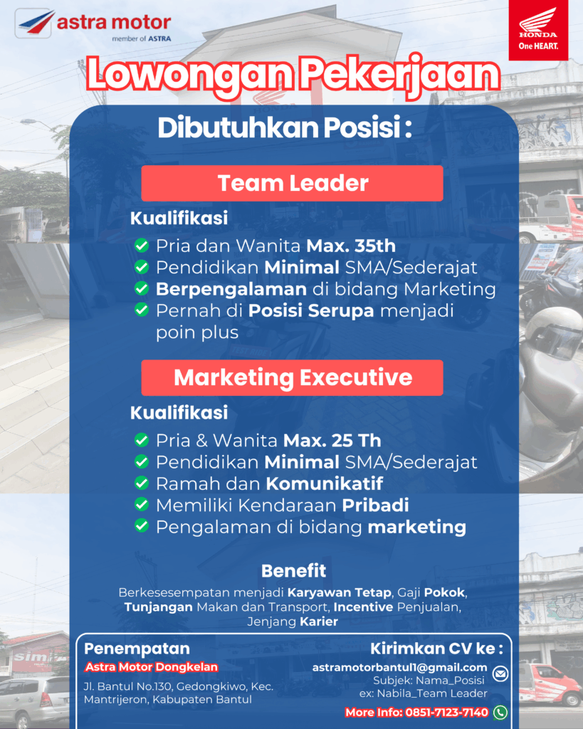 Lowongan Kerja Team Leader - Marketing Executive di Astra Motor ...