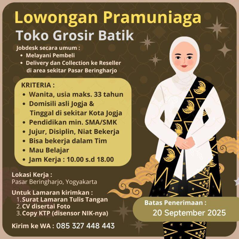 Lowongan Kerja Pramuniaga di Batik Rahayu Grosir - LokerJogja.ID