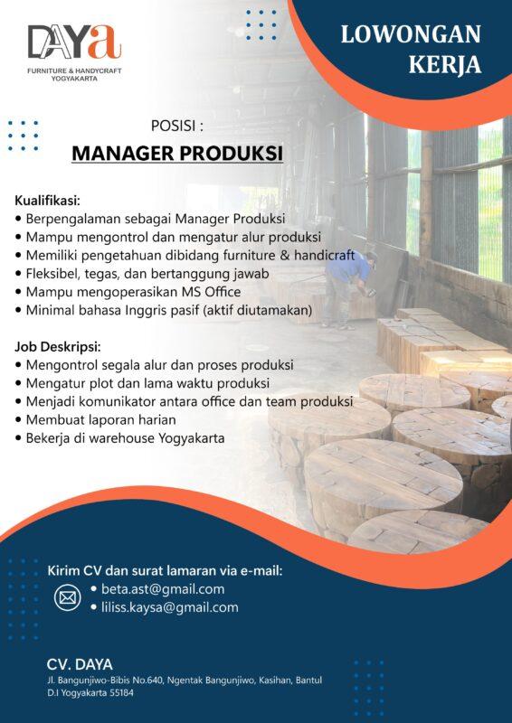 Lowongan Kerja Manager Produksi di CV. DAYA - LokerJogja.ID