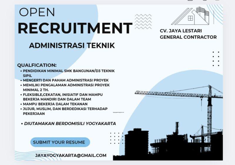 Lowongan Kerja Administrasi Teknik di CV. Jaya Lestari - LokerJogja.ID