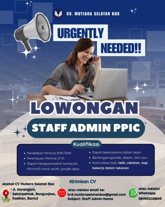 Lowongan Kerja Staff Admin PPIC di CV. Mutiara Selatan Box - LokerJogja.ID