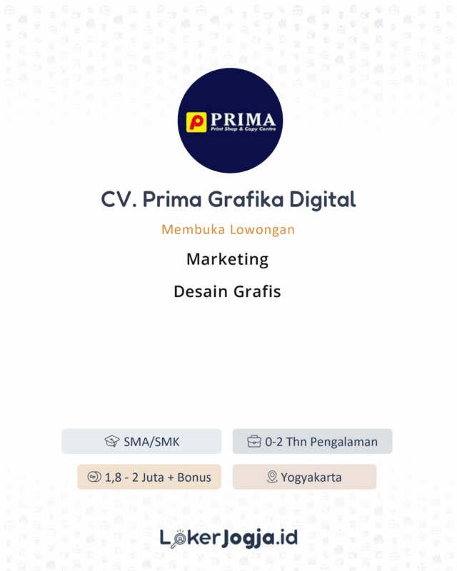 Lowongan Kerja Marketing - Desain Grafis di CV. Prima Grafika Digital ...