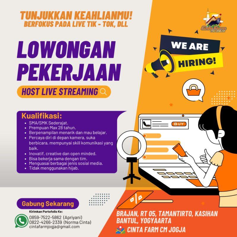 Lowongan Kerja Host Live Streaming - Marketing Film Promotion di Cinta Farm Indonesia & PT ...