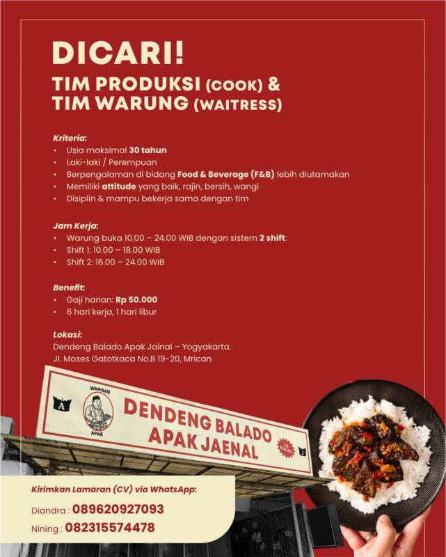Lowongan Kerja Cook - Waitress di Dendeng Balado Apak Jainal ...